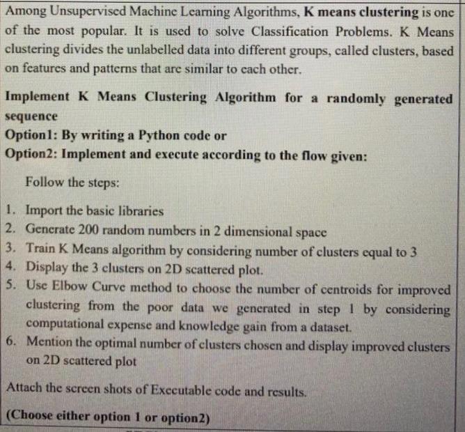 Solved Among Unsupervised Machine Learning Algorithms, K | Chegg.com