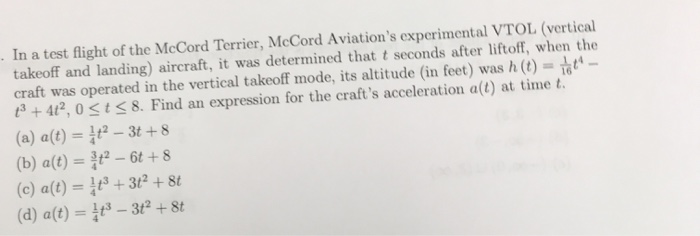 Solved In a test flight of the McCord Terrier, McCord | Chegg.com