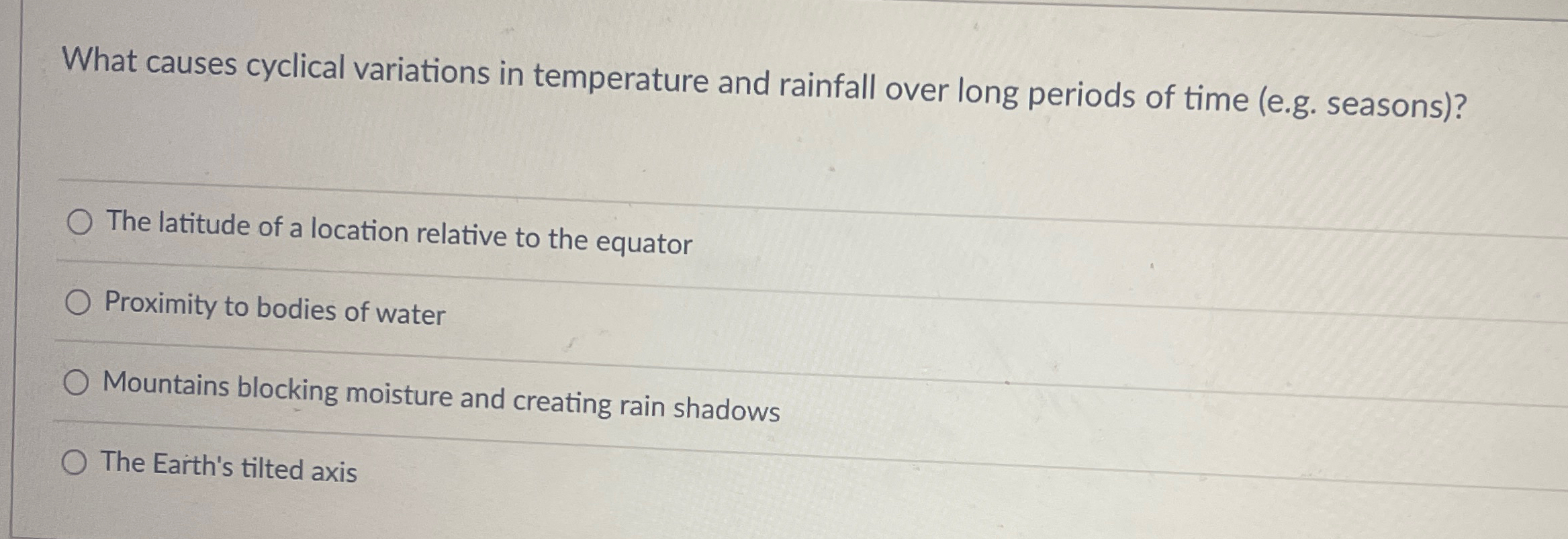 Solved What causes cyclical variations in temperature and | Chegg.com