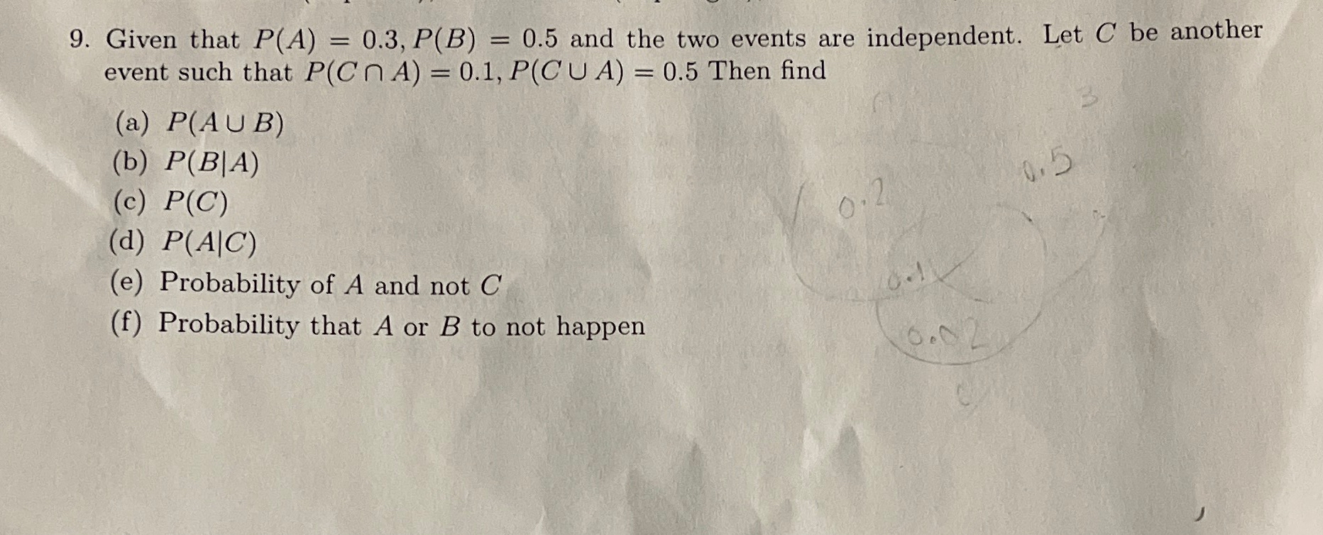 Solved Given that P(A)=0.3,P(B)=0.5 ﻿and the two events are | Chegg.com