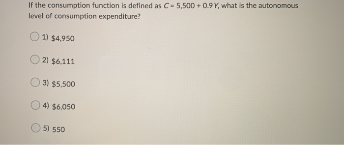 Solved If the consumption function is defined as C = 5,500+ | Chegg.com