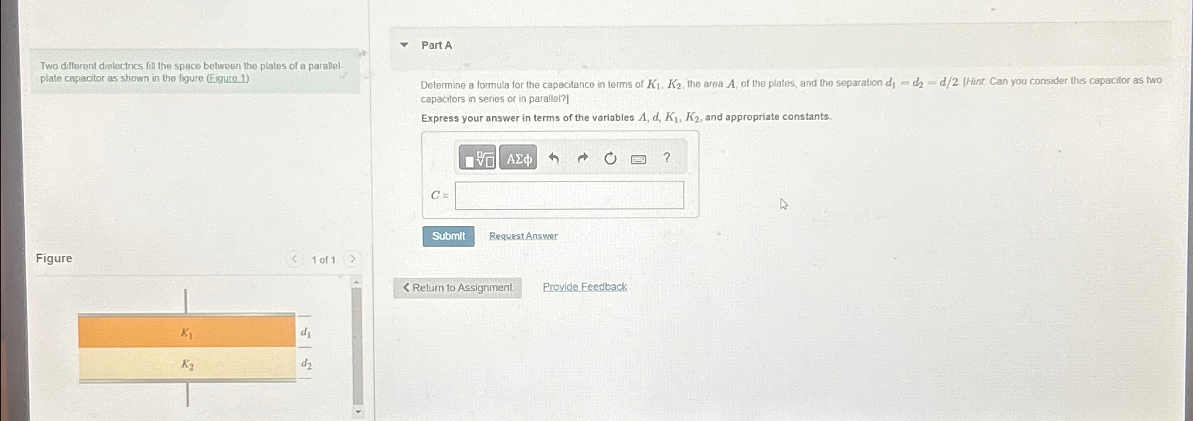 Solved Two different dielectrics fill the space between the | Chegg.com