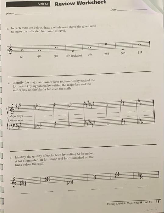 Unit 13 Review Worksheet Date Name 1. In each measure | Chegg.com