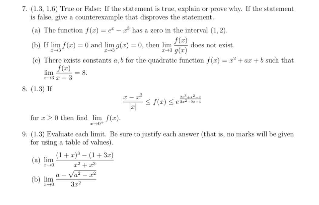 Solved (1.3,1.6) ﻿True or False: If the statement is true, | Chegg.com