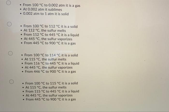 Solved Given the phase diagram for sulfur (below) and the | Chegg.com