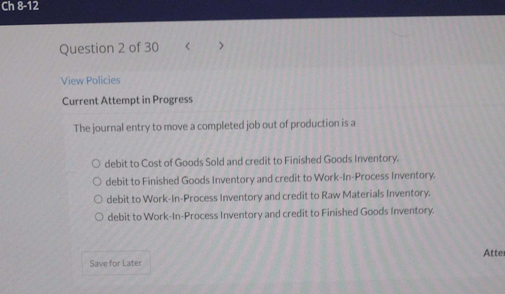 Solved The journal entry to move a completed job out of | Chegg.com