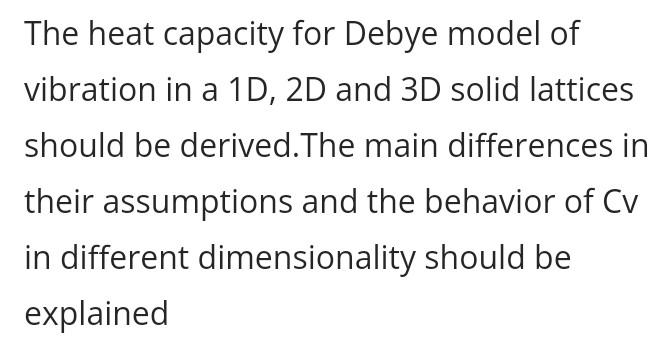Solved The heat capacity for Debye model of vibration in a | Chegg.com