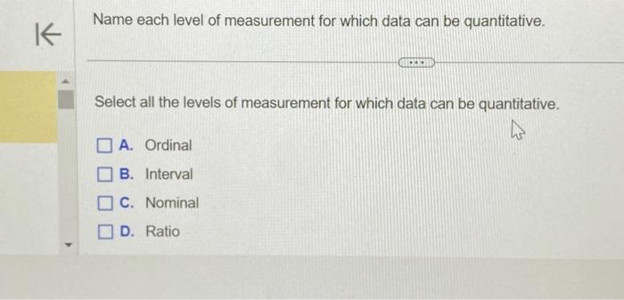 Solved Name each level of measurement for which data can be | Chegg.com