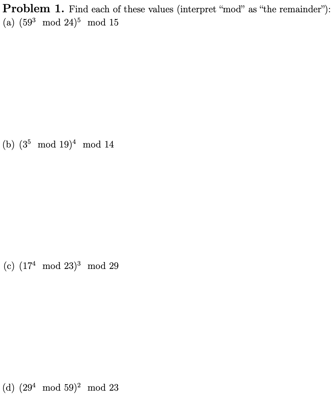 Problem 1. ﻿Find each of these values (interpret | Chegg.com