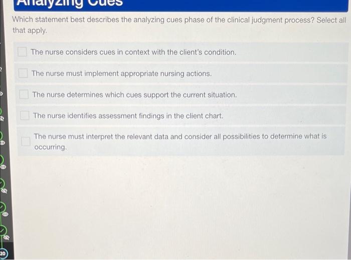 Solved Which statement best describes the analyzing cues | Chegg.com