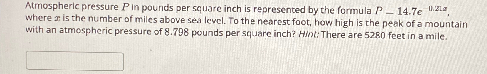 Solved Atmospheric pressure P ﻿in pounds per square inch is | Chegg.com
