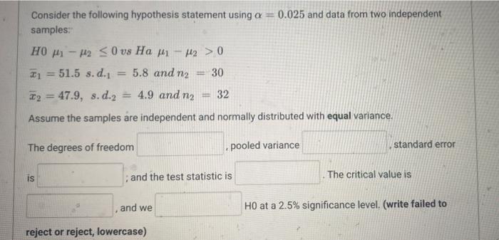 Solved Consider the following hypothesis statement using | Chegg.com