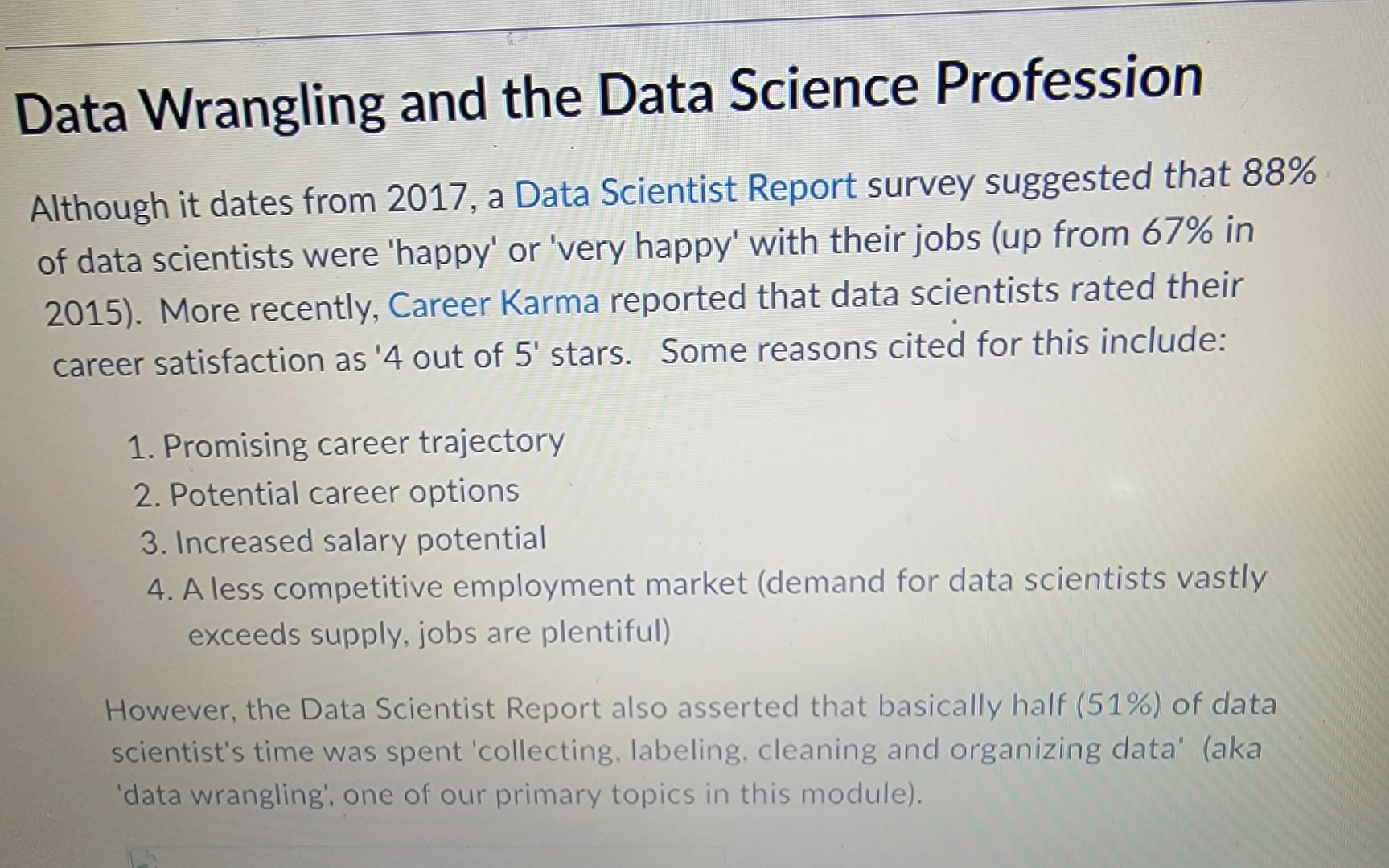 Solved Data Wrangling and the Data Science Profession | Chegg.com