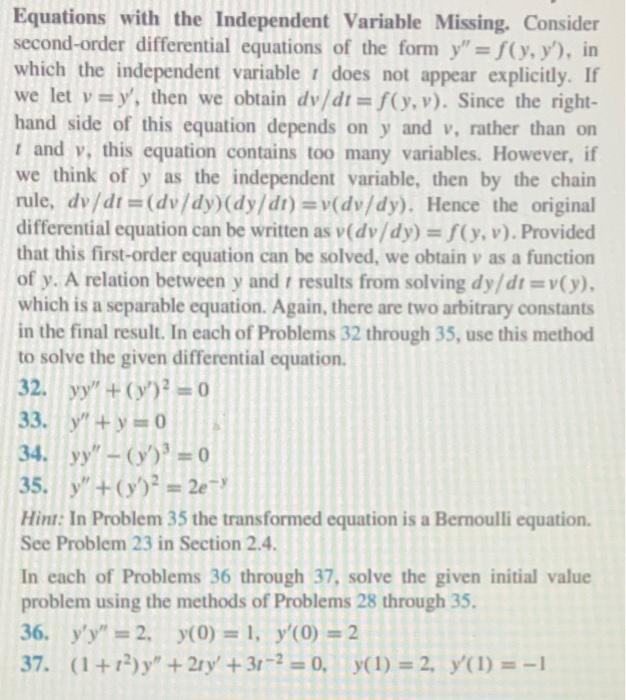 Solved Equations with the Independent Variable Missing. | Chegg.com