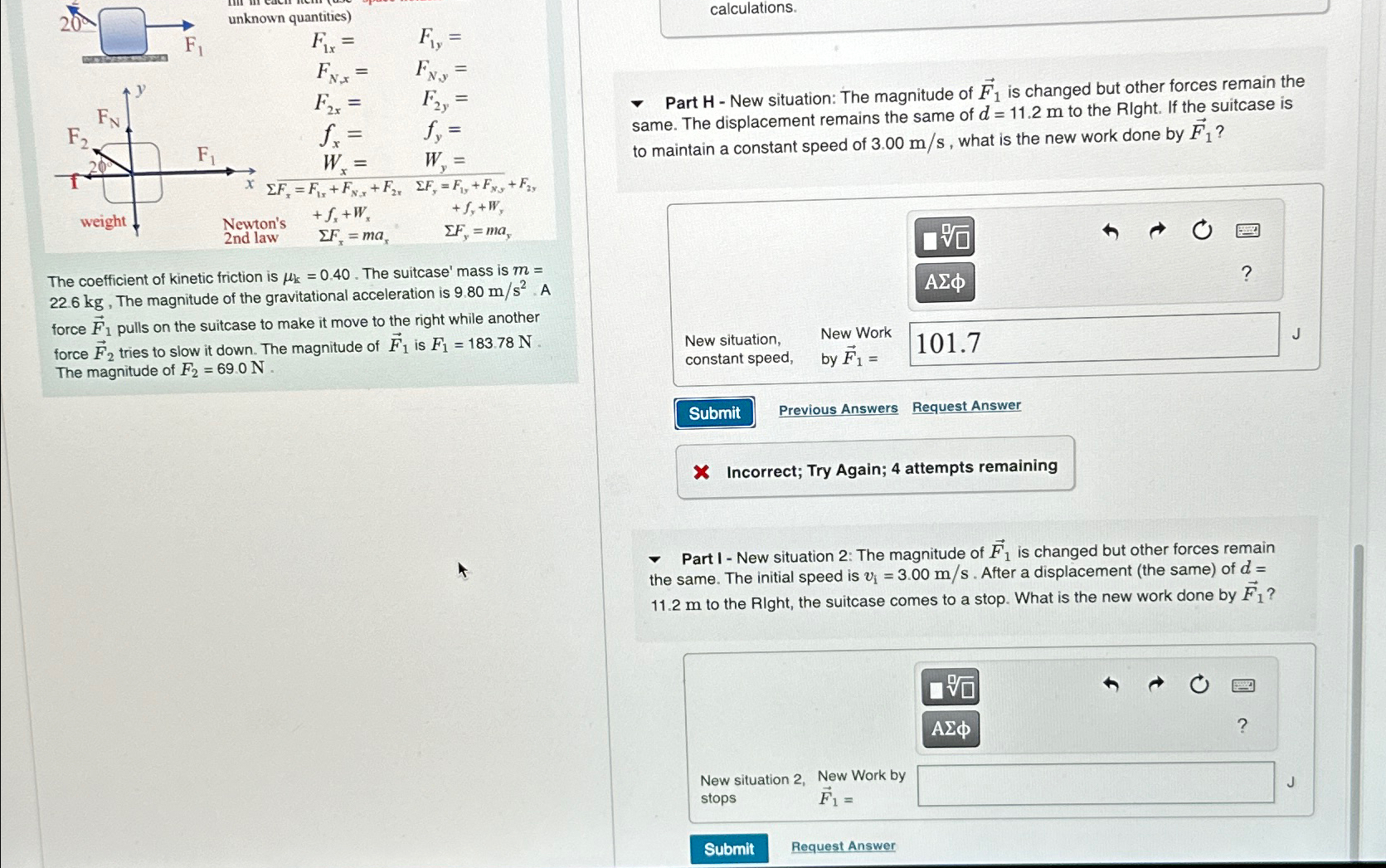 Solved calculations:Part H - ﻿New situation: The magnitude | Chegg.com