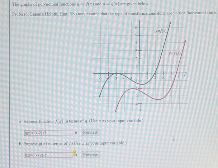 Solved The graphs of polynomial functions y=f(x) and y=g(x) | Chegg.com