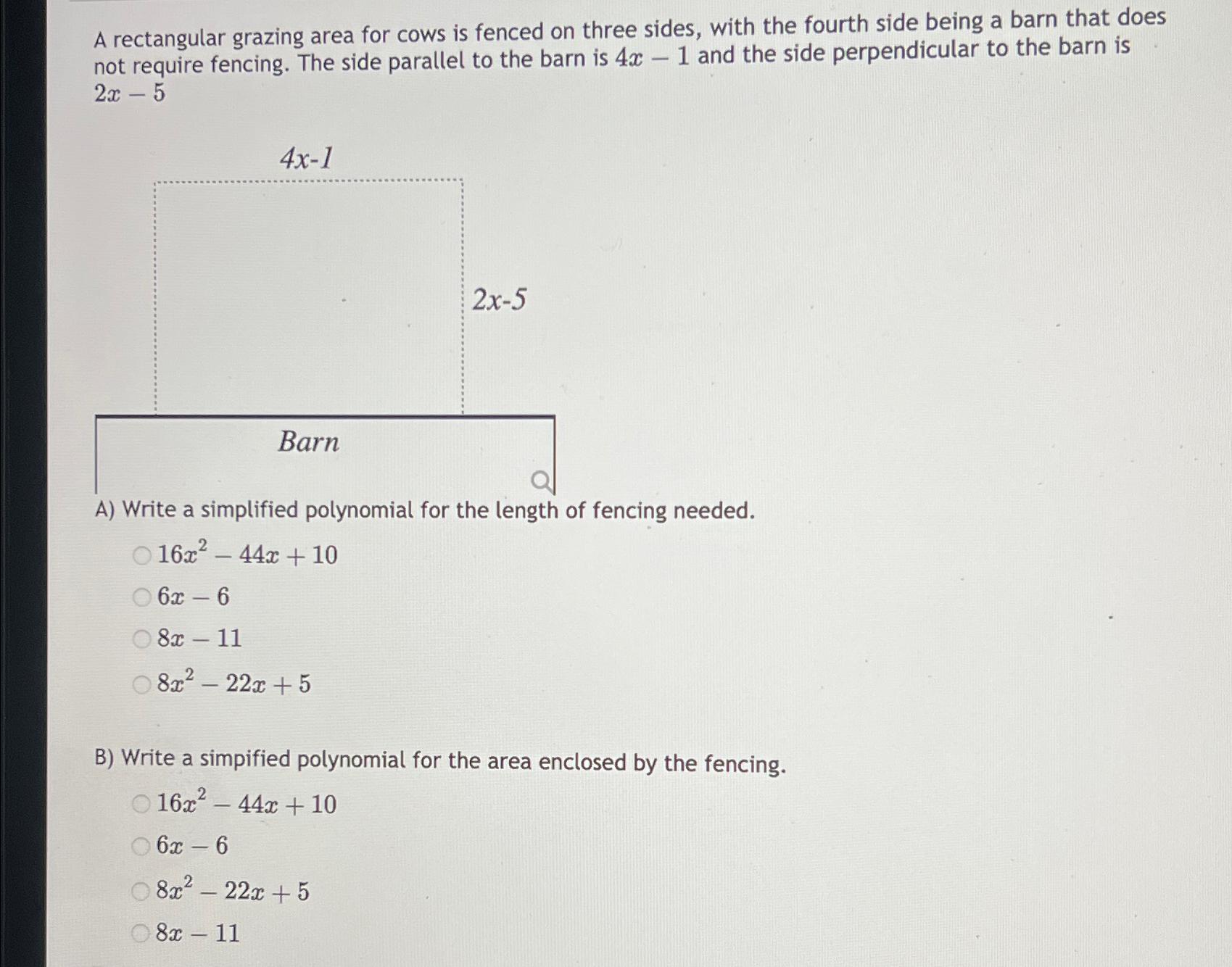 Solved A rectangular grazing area for cows is fenced on | Chegg.com