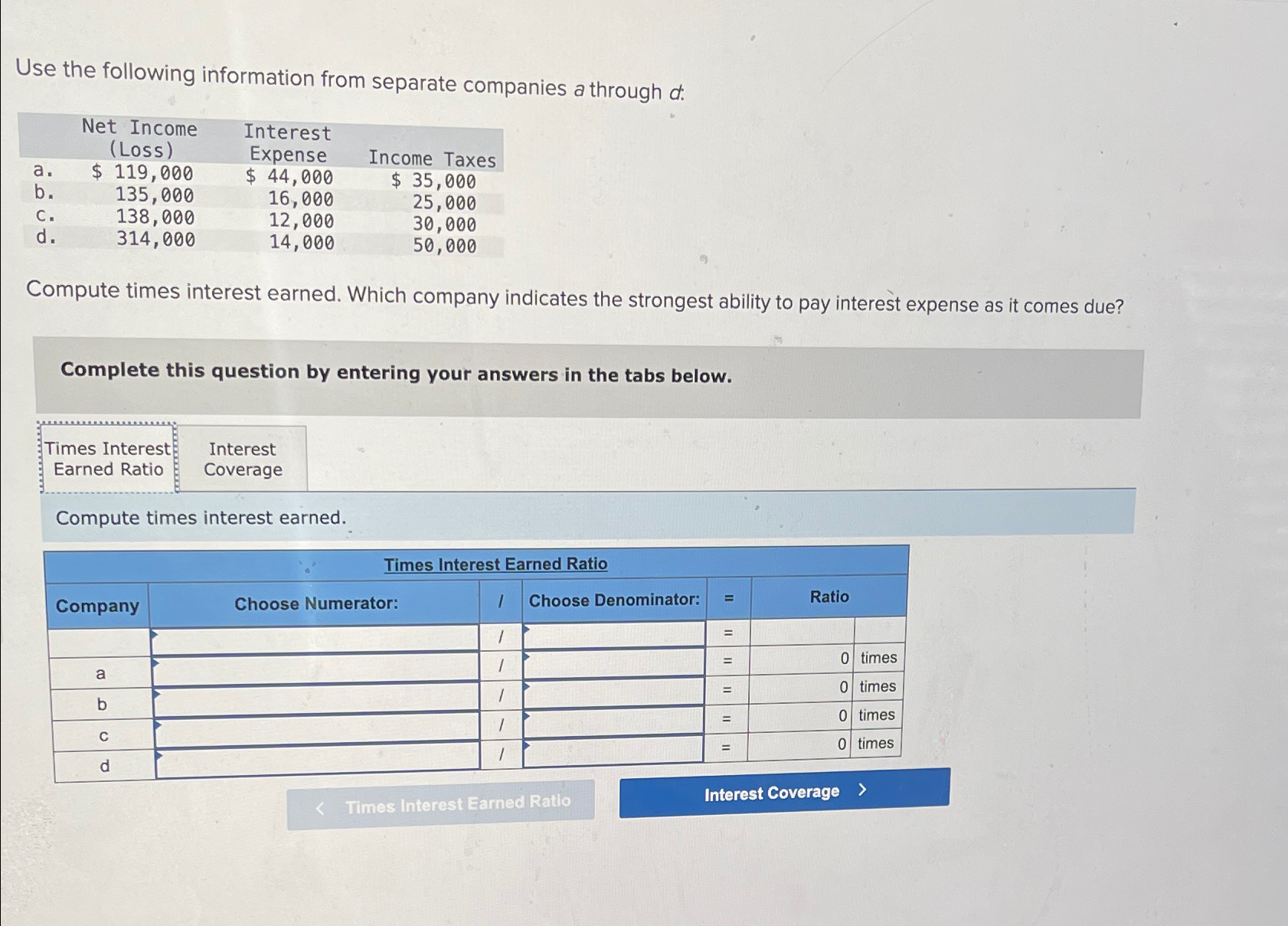 Solved Use the following information from separate companies | Chegg.com