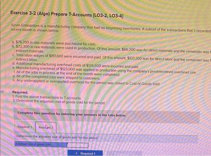 Solved Exercise 3-2 (Algo) Prepare T-Accounts [LO3-2, LO3-4) | Chegg.com