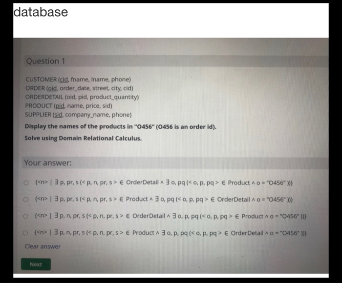 Solved database Question 1 CUSTOMER (cid, fname, Iname, | Chegg.com