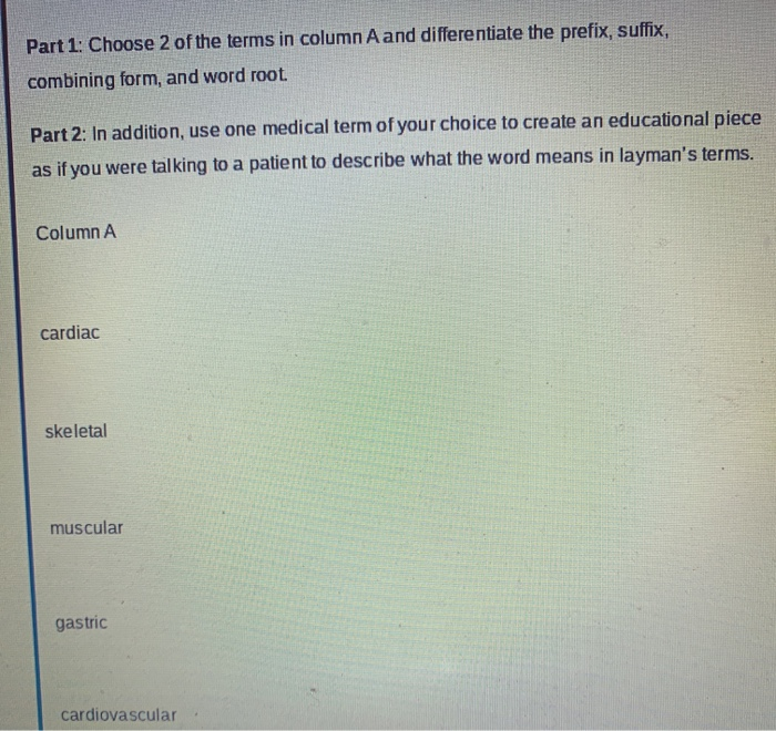 Solved Part 1: Choose 2 of the terms in column A and | Chegg.com