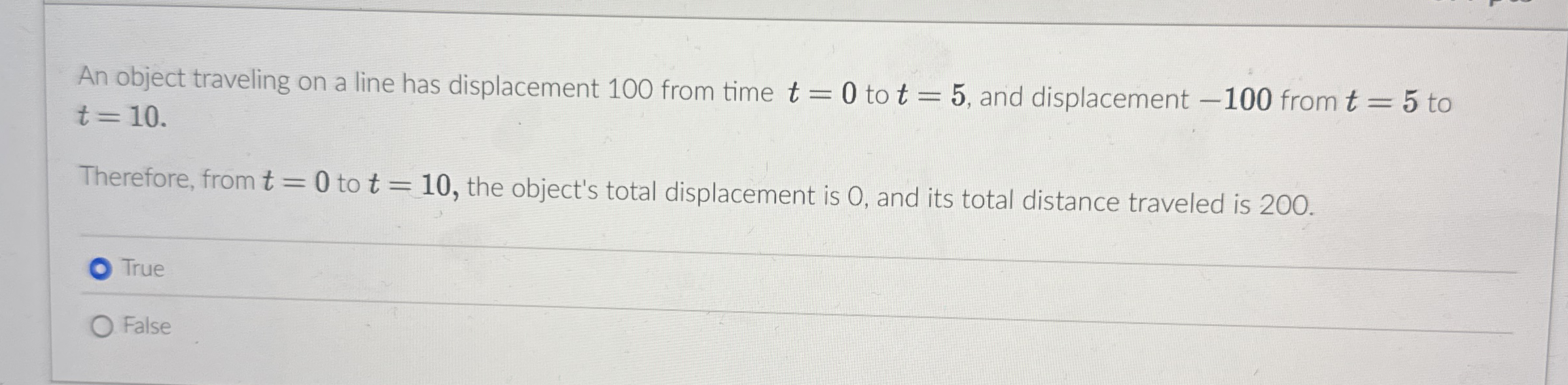 Solved An object traveling on a line has displacement 100 | Chegg.com