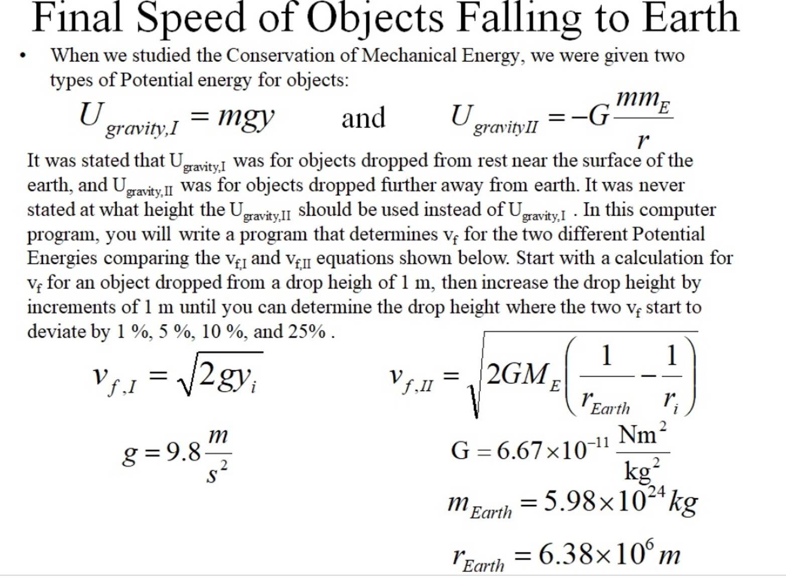 Final Speed of Objects Falling to EarthWhen we | Chegg.com