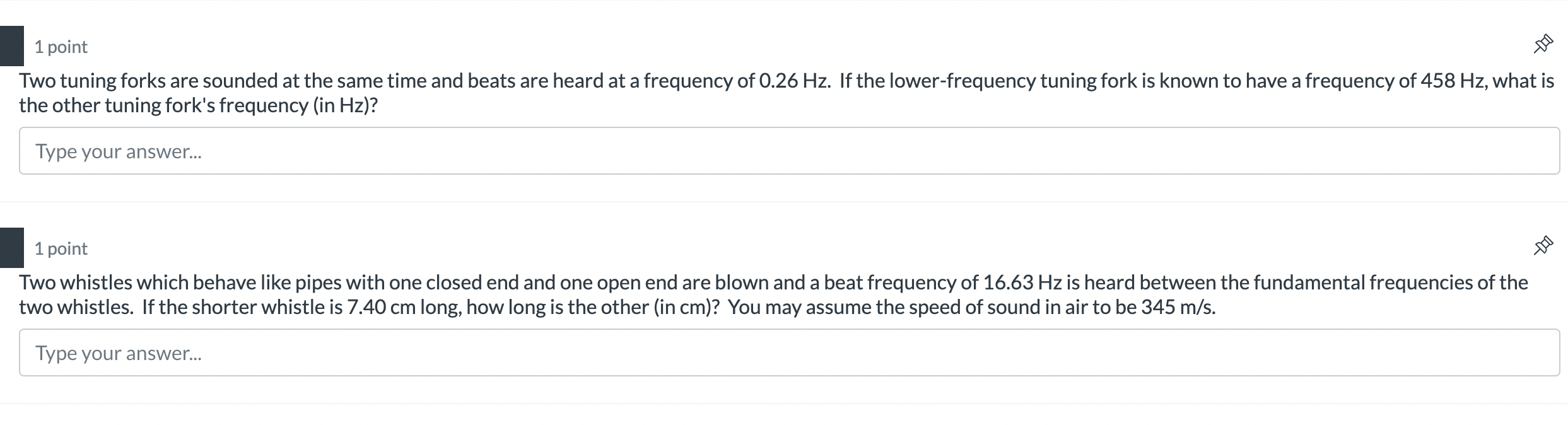 Solved 1 ﻿pointTwo tuning forks are sounded at the same time | Chegg.com