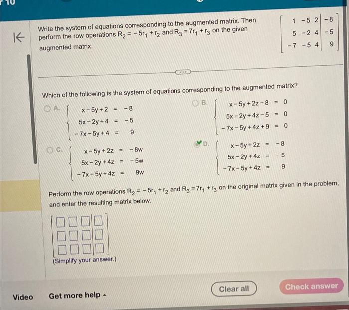 Solved Write the system of equations corresponding to the | Chegg.com