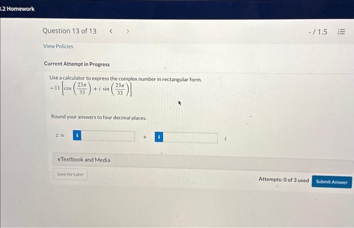 Solved Use a calculator to express the complex number in | Chegg.com