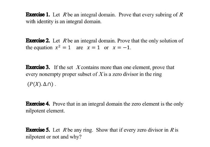 Solved Exercise 1. Let Rbe an integral domain. Prove that | Chegg.com