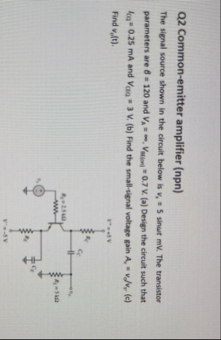 Solved Q2 ﻿Common-emitter amplifier (npn)The signal source | Chegg.com