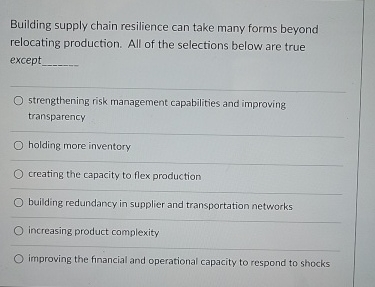 Solved Building supply chain resilience can take many forms | Chegg.com