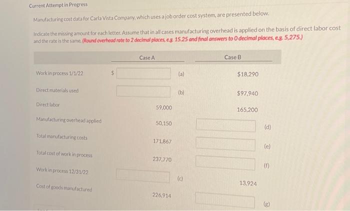 Solved Current Attempt in Progress Manufacturing cost data | Chegg.com
