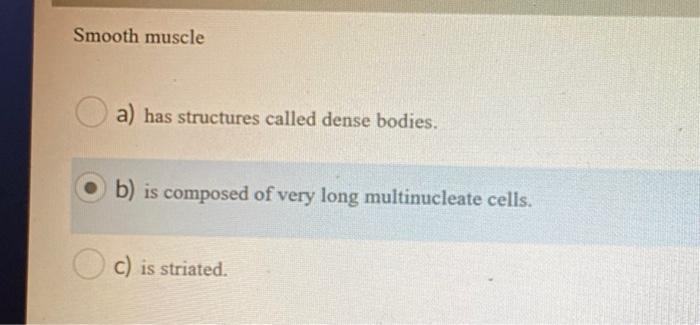 Solved Smooth muscle a) has structures called dense bodies. | Chegg.com