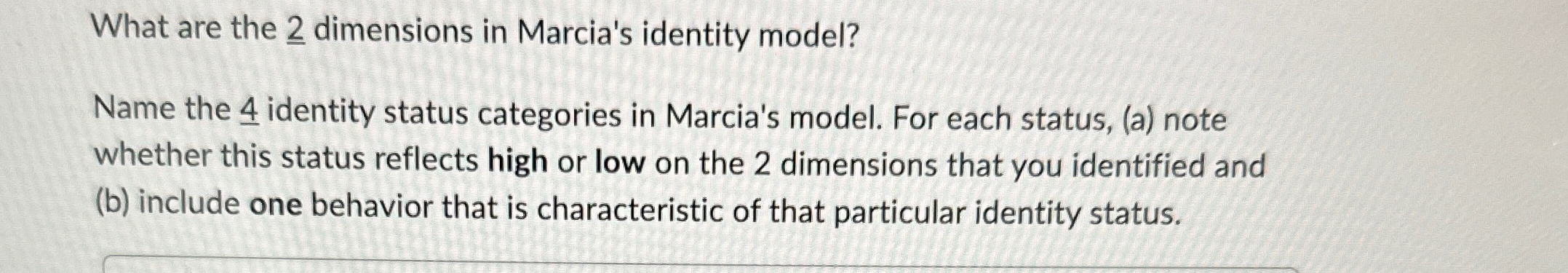 Solved What are the 2? ﻿dimensions in Marcia's identity | Chegg.com