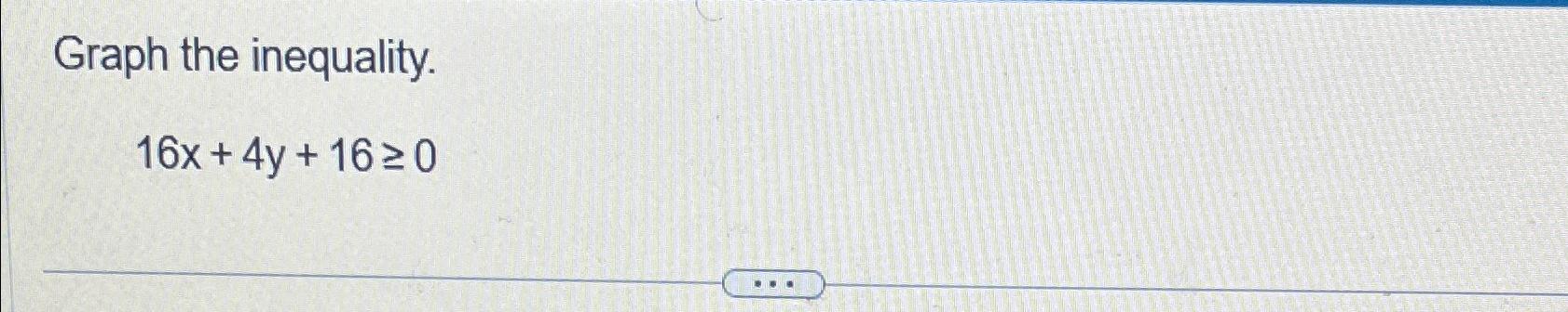 Solved Graph the inequality.16x+4y+16≥0 | Chegg.com