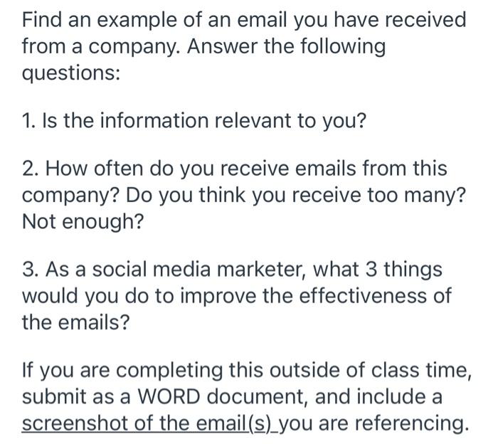 Solved Find an example of an email you have received from a | Chegg.com