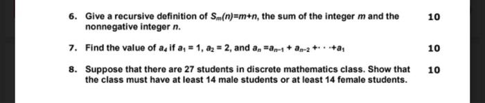 Solved 6. Give a recursive definition of Sm(n)=m+n, the sum | Chegg.com