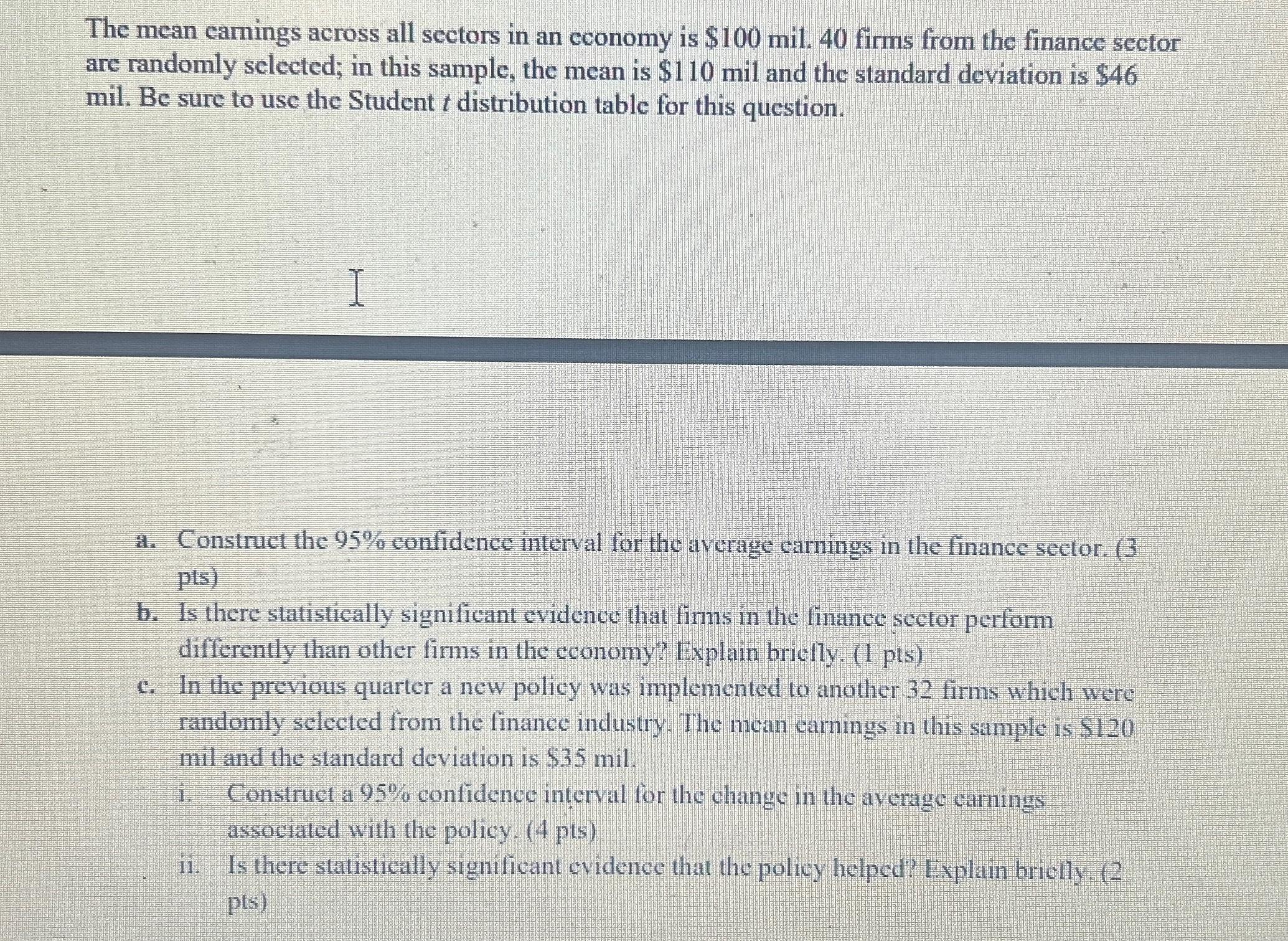 Solved The mean earnings across all sectors in an economy is | Chegg.com
