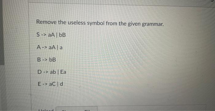Solved Remove the useless symbol from the given grammar. | Chegg.com