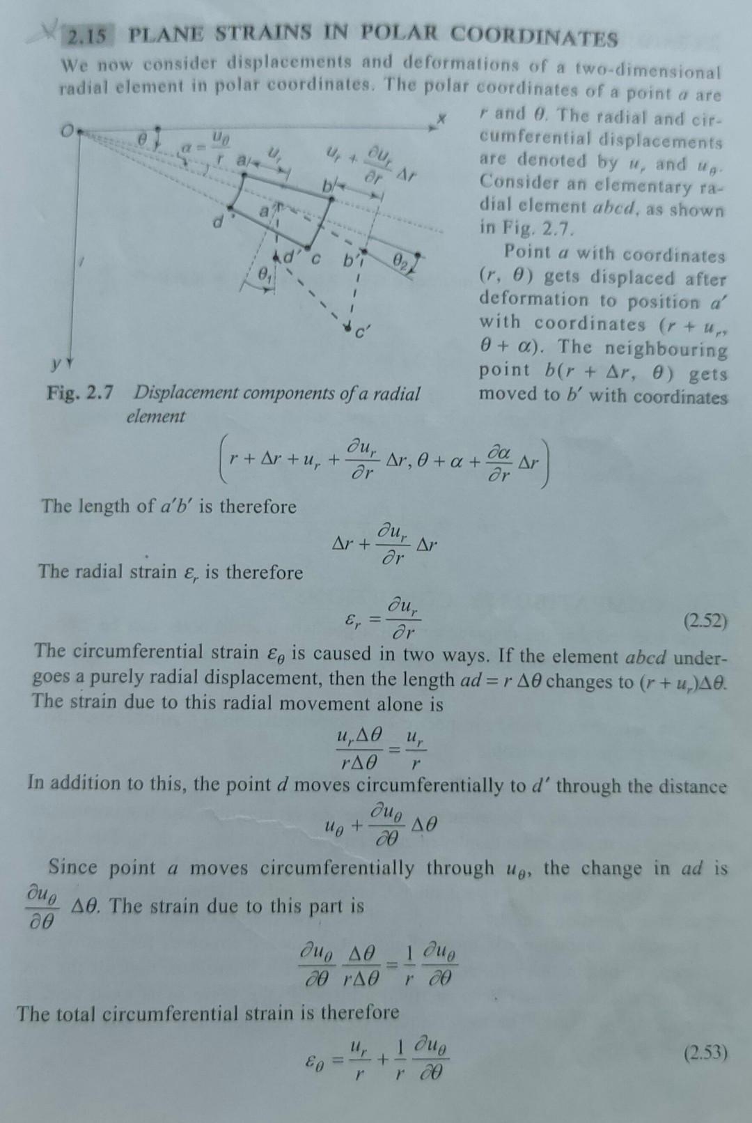 Solved 2.15 PLANE STRAINS IN POLAR COORDINATES We now | Chegg.com
