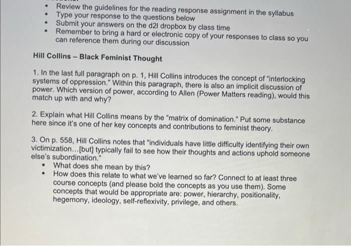 Review the guidelines for the reading response | Chegg.com