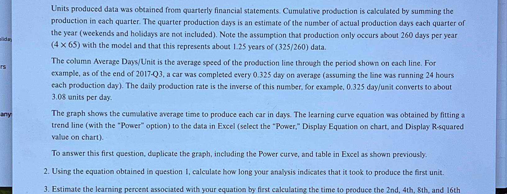Solved Units produced data was obtained from quarterly | Chegg.com