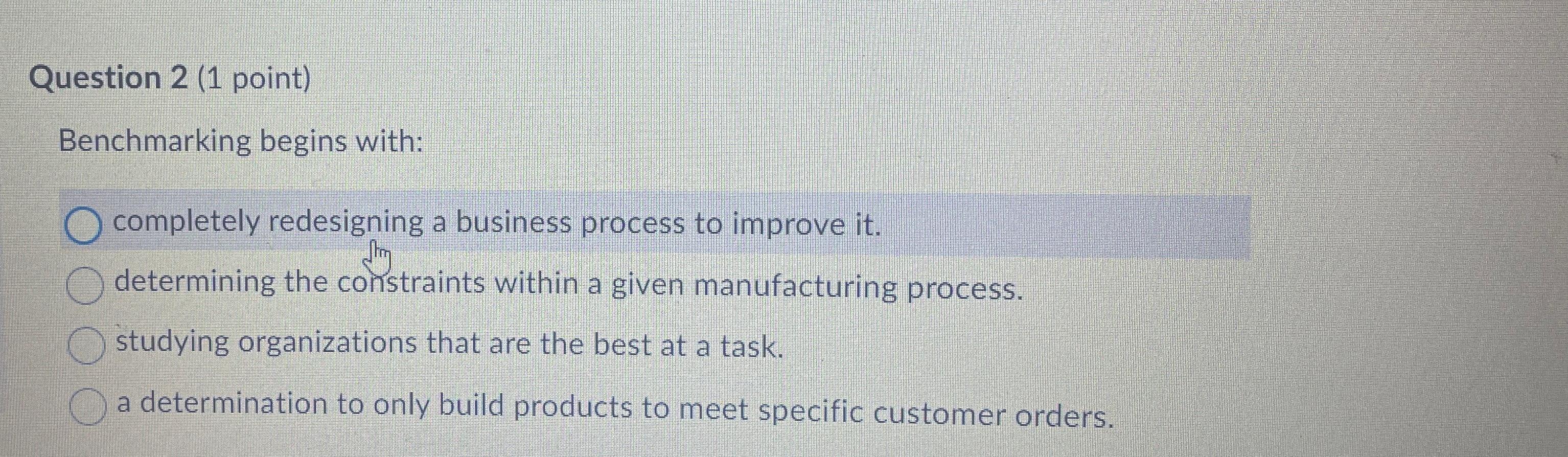 Solved Question 2 (1 ﻿point)Benchmarking begins | Chegg.com