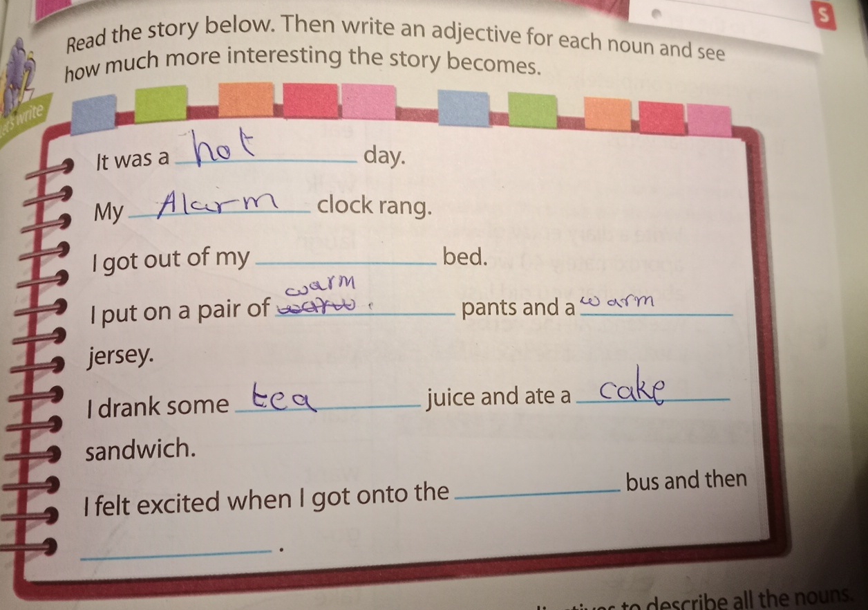 Solved Read the story below. Then write an adjective for | Chegg.com