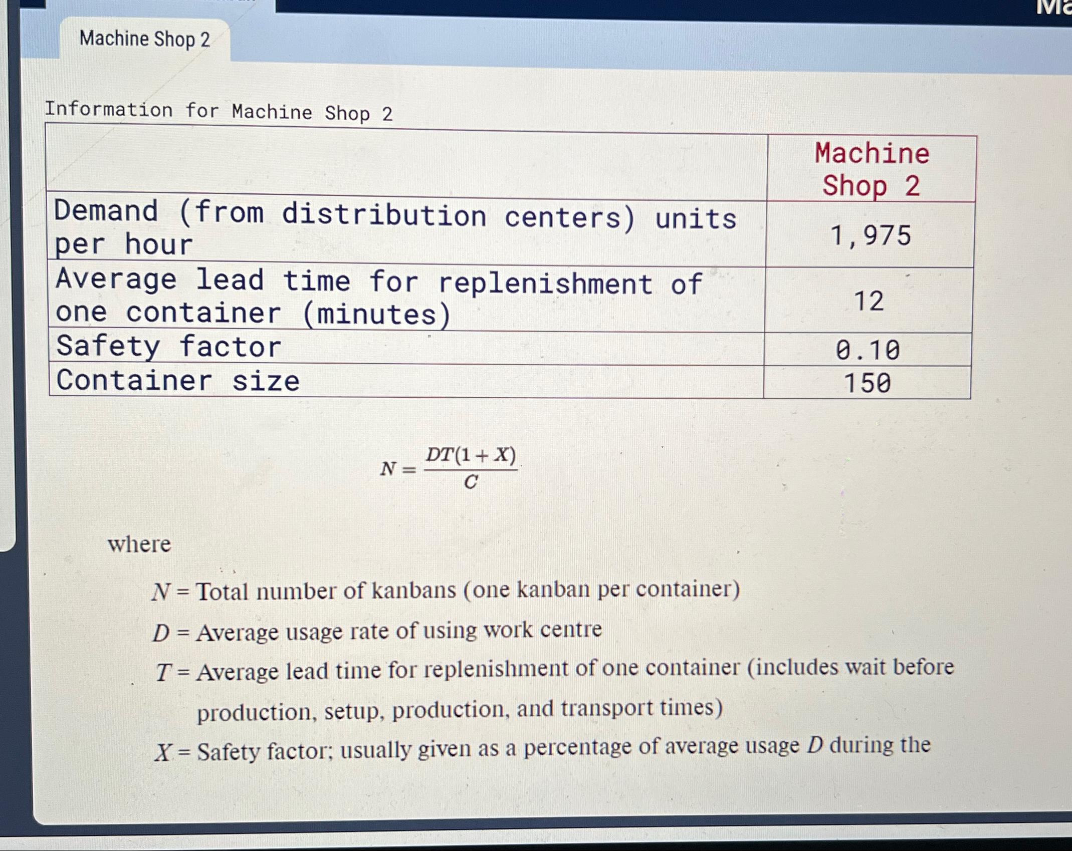 Solved Machine Shop 2Information for Machine Shop | Chegg.com