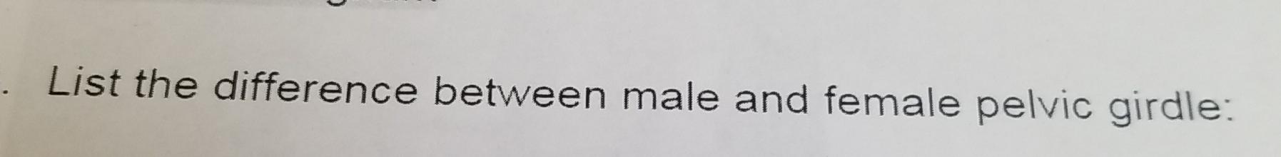 Solved List the difference between male and female pelvic | Chegg.com