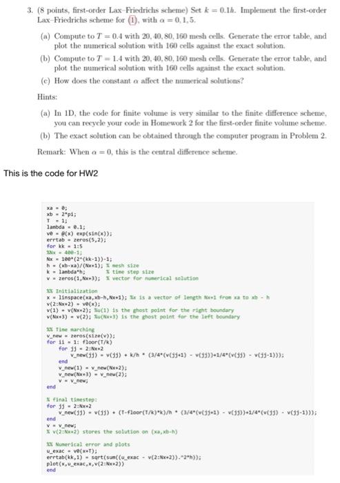 Solved 3. ( 8 points, first-order Lax-Friedrichs scheme) Set | Chegg.com