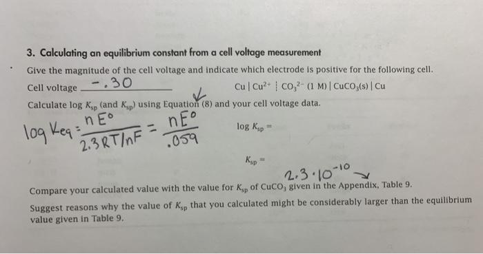 Solved . 3. Calculating an equilibrium constant from a cell | Chegg.com